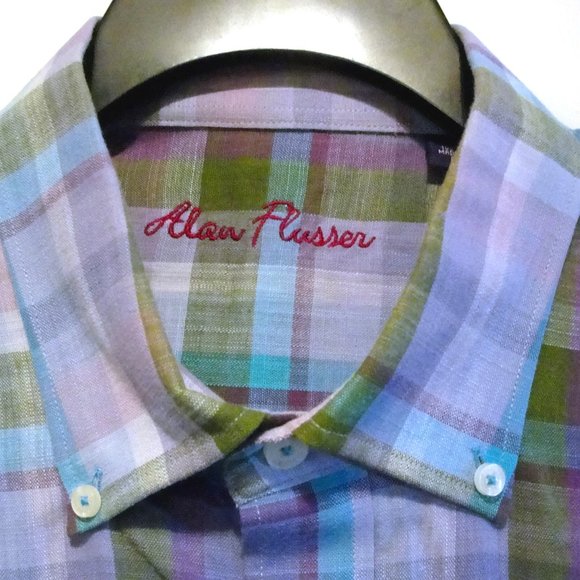 Alan Flusser | Shirts | Alan Flusser Ss Xl Fade Purple Green Blue Aqua White | Poshmark